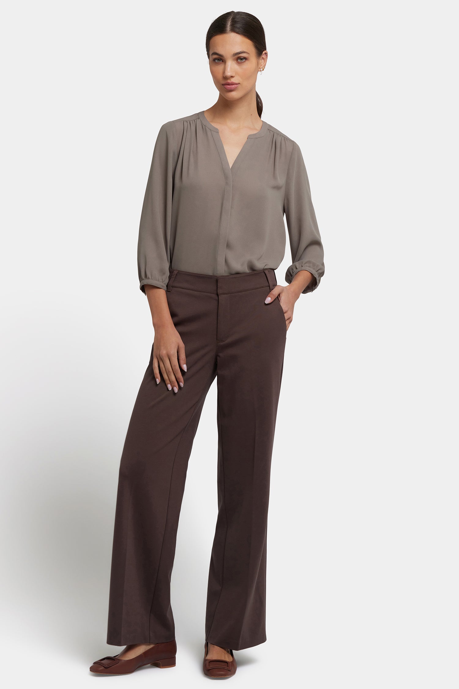 Fiona Trouser Pants In Ponte Knit With High Rise - Coffee Bean Brown | NYDJ