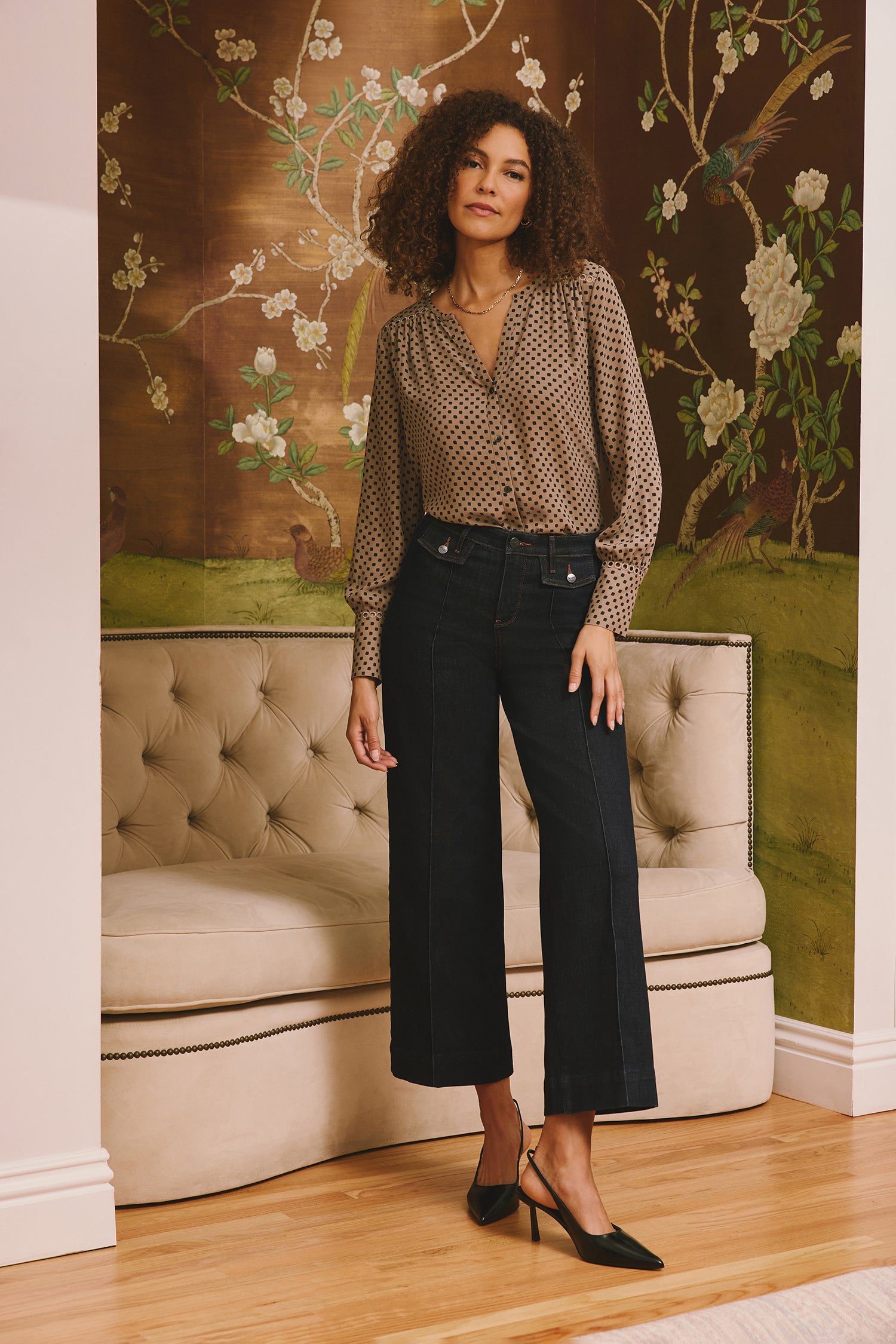 Teresa Wide Leg Jeans With Button Flaps, Center Leg Seams And 31 ...