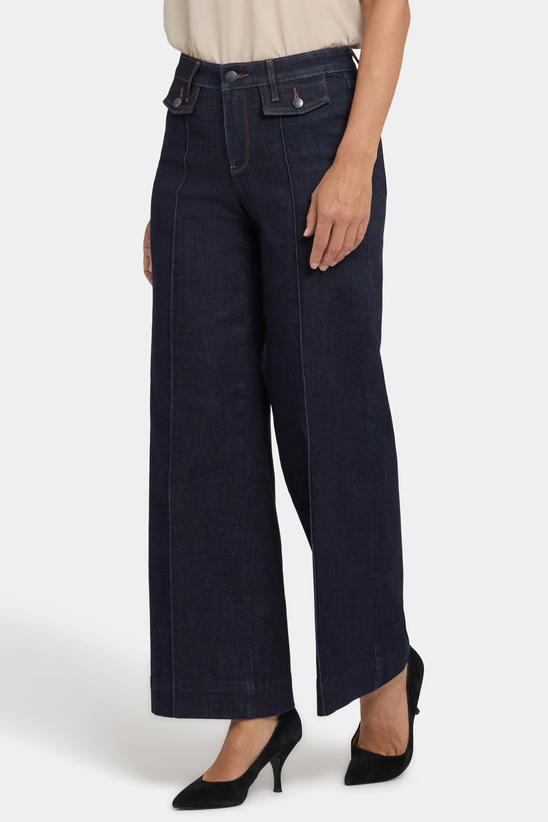 Teresa Wide Leg Jeans With Button Flaps, Center Leg Seams And 31 ...