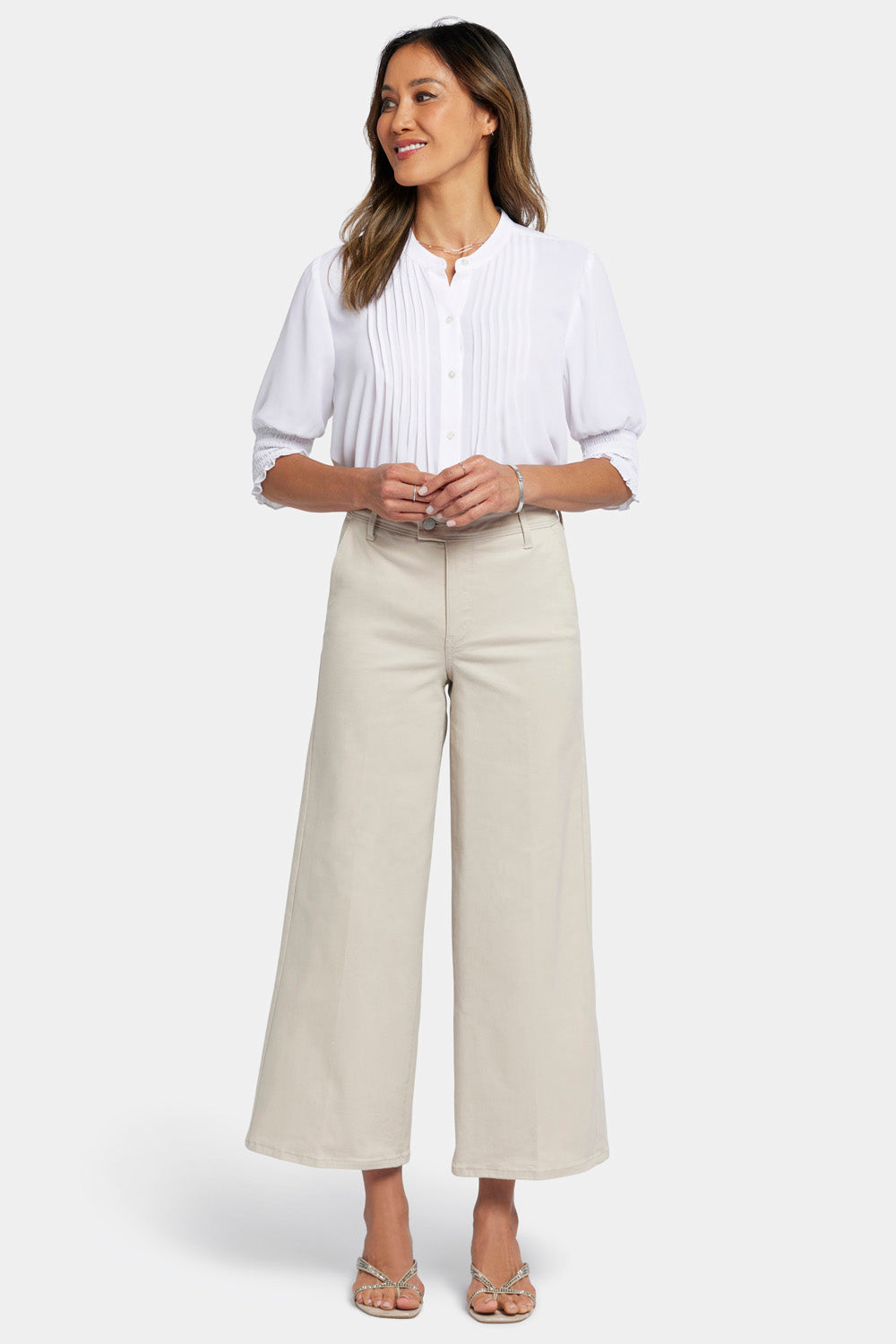 Mona Wide Leg Trouser Ankle Jeans With High Rise - Feather Tan | NYDJ