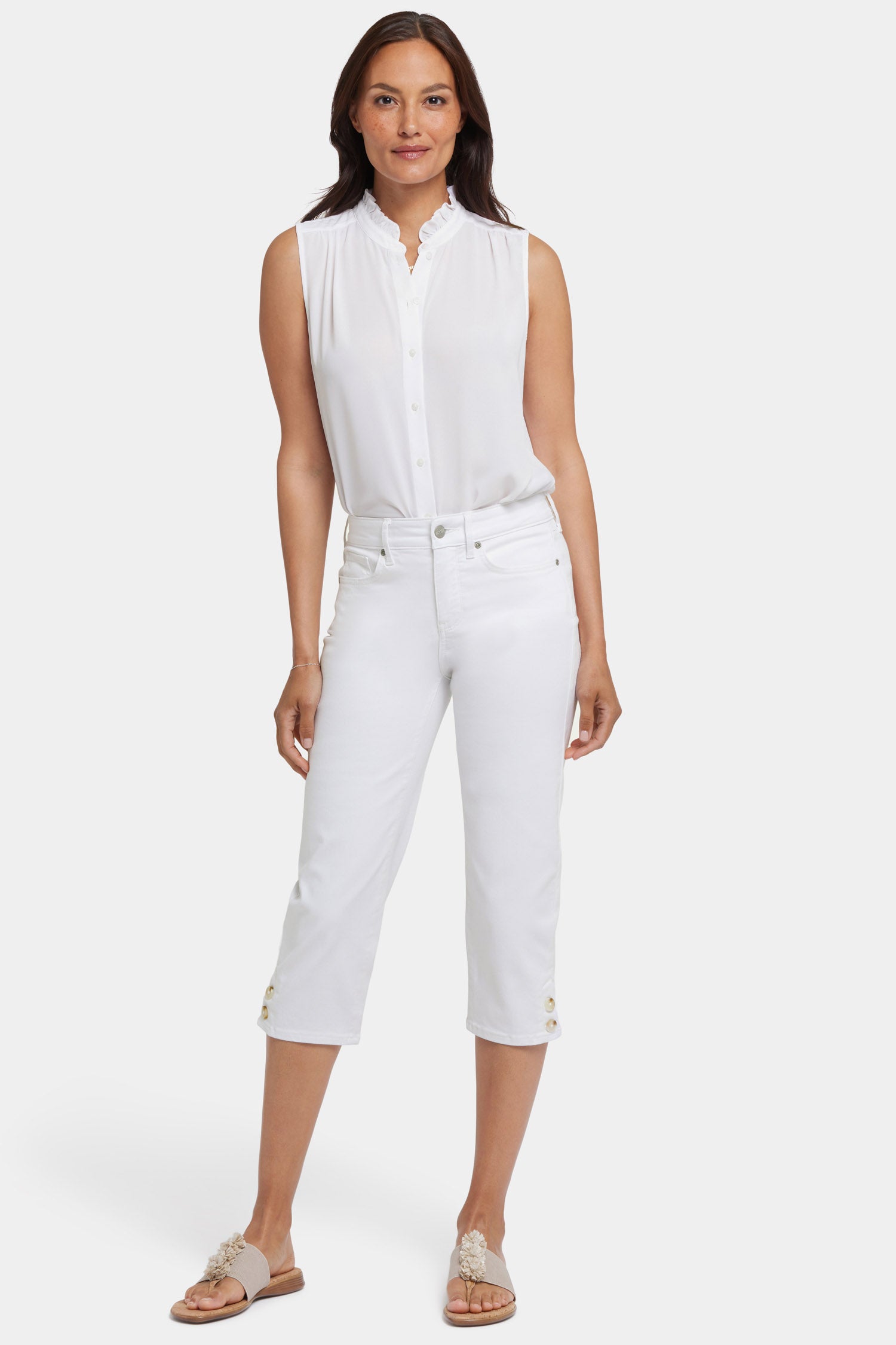Marilyn Straight Crop Jeans With Side Button Plackets - Optic White ...