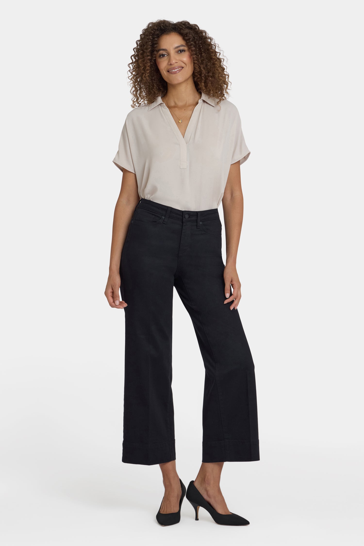 Teresa Wide Leg Ankle Jeans With 3" Hems - Black Black | NYDJ