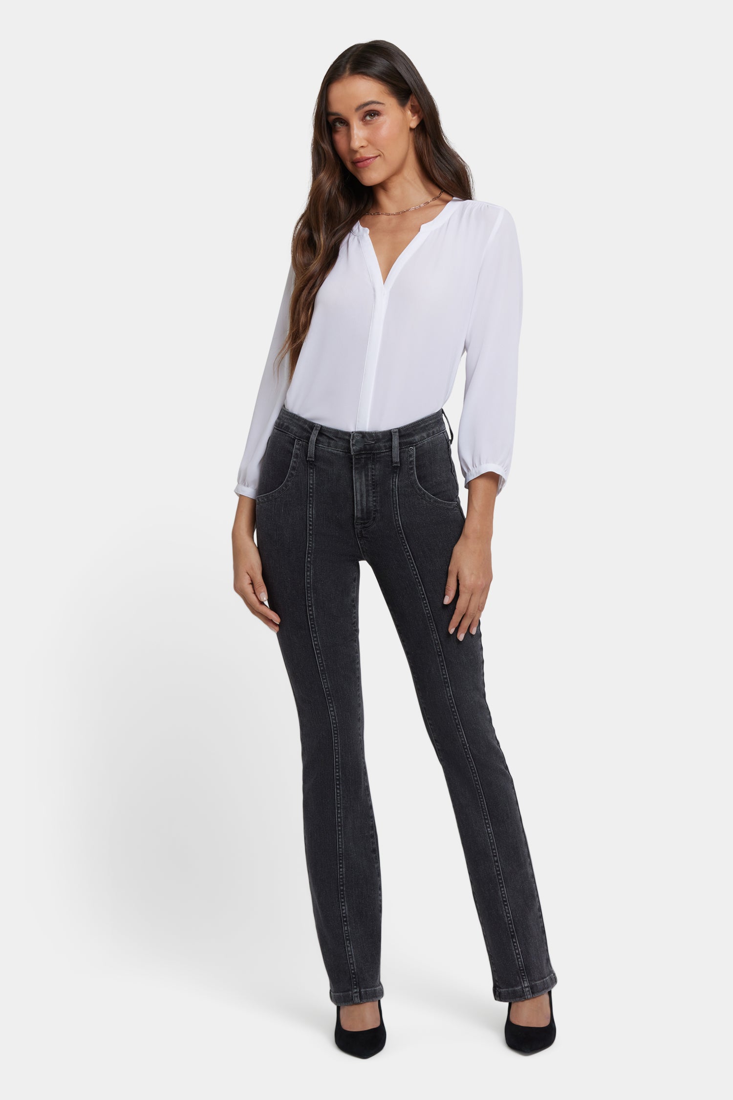 Billie Mini Bootcut Jeans With High Rise And Seam Detail - Slate Stone ...