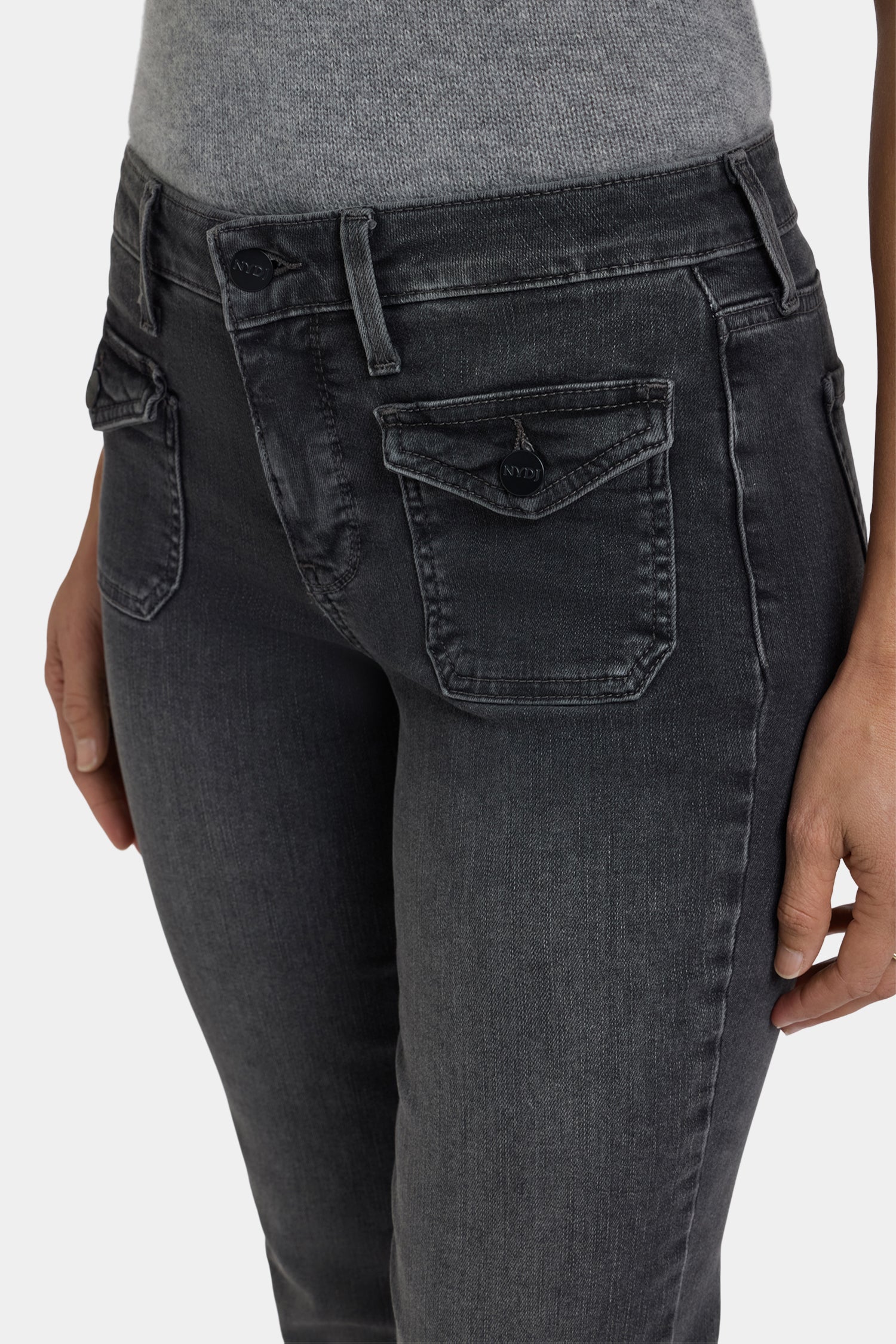 Marilyn Straight Jeans With Front Button Flap Pockets - Gloomy Marais ...