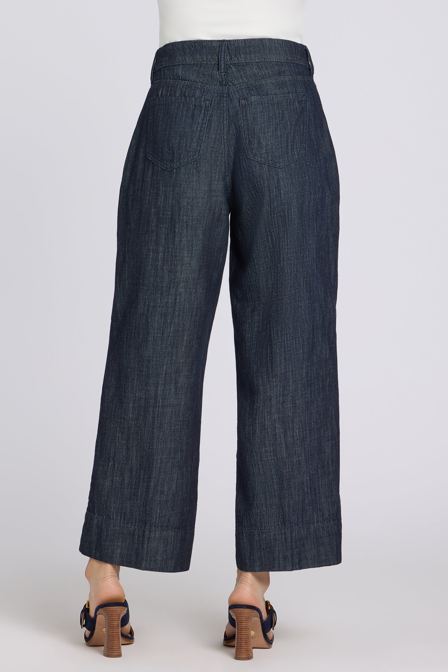 Teresa Wide Leg Ankle Jeans With High Rise And Pleats - Dark Indigo ...