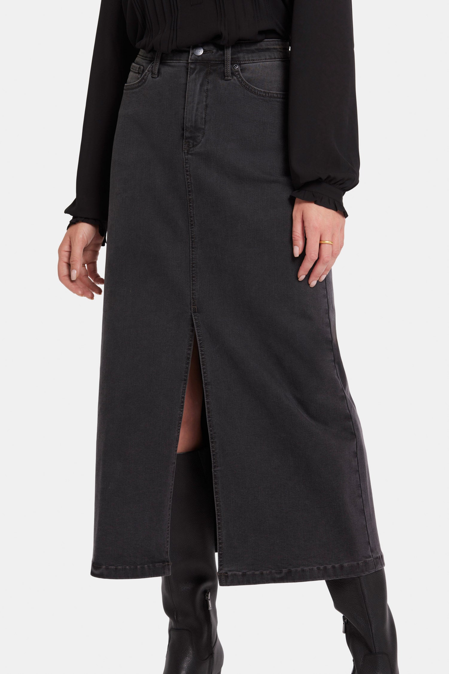 High Rise Long Skirt With Center Front Slit - Cloud Stone High Rise Long Skirt With Center Front Slit - Cloud Stone