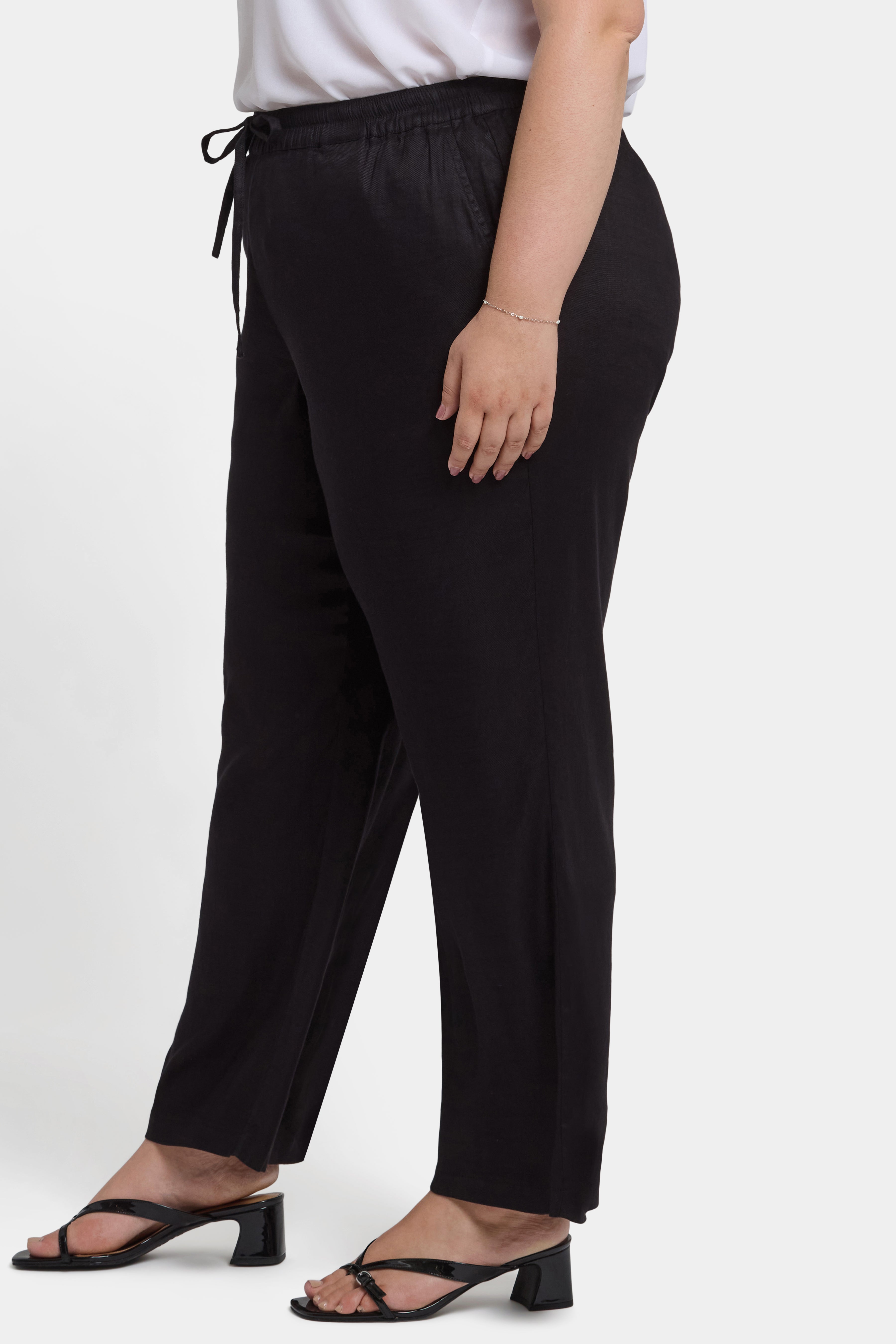 Relaxed Drawstring Pull-On Pants In Plus Size In Stretch Linen - Black ...