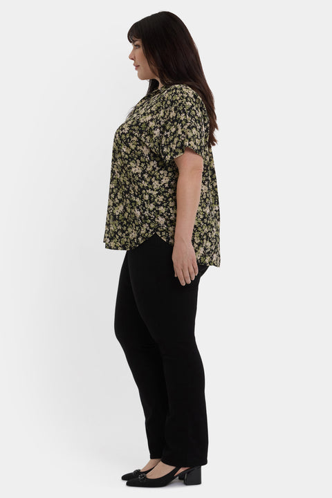 Becky Short Sleeved Blouse In Plus Size - Granada Garden Yellow | NYDJ