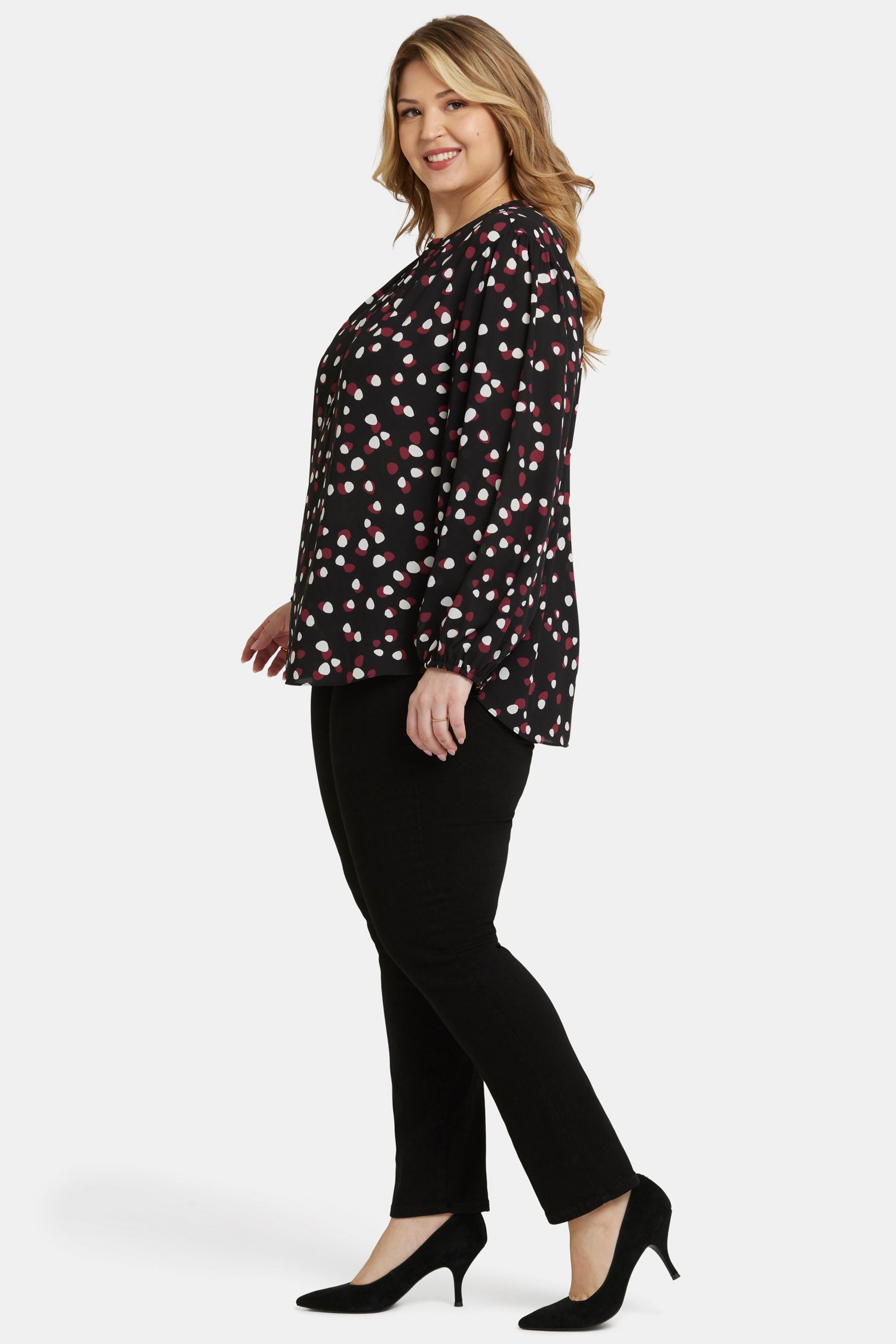 Puff Sleeve Popover Top In Plus Size - Watkins Dot Multi | NYDJ