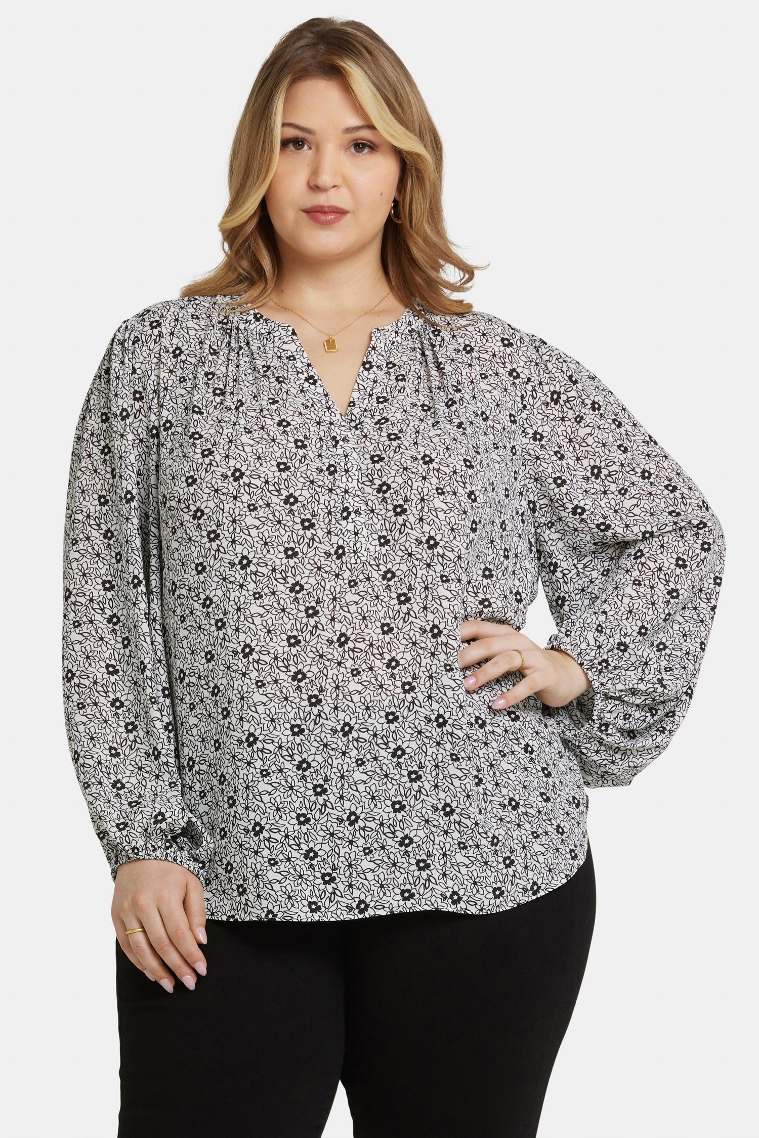 Puff Sleeve Popover Top In Plus Size - Adriana Multi | NYDJ