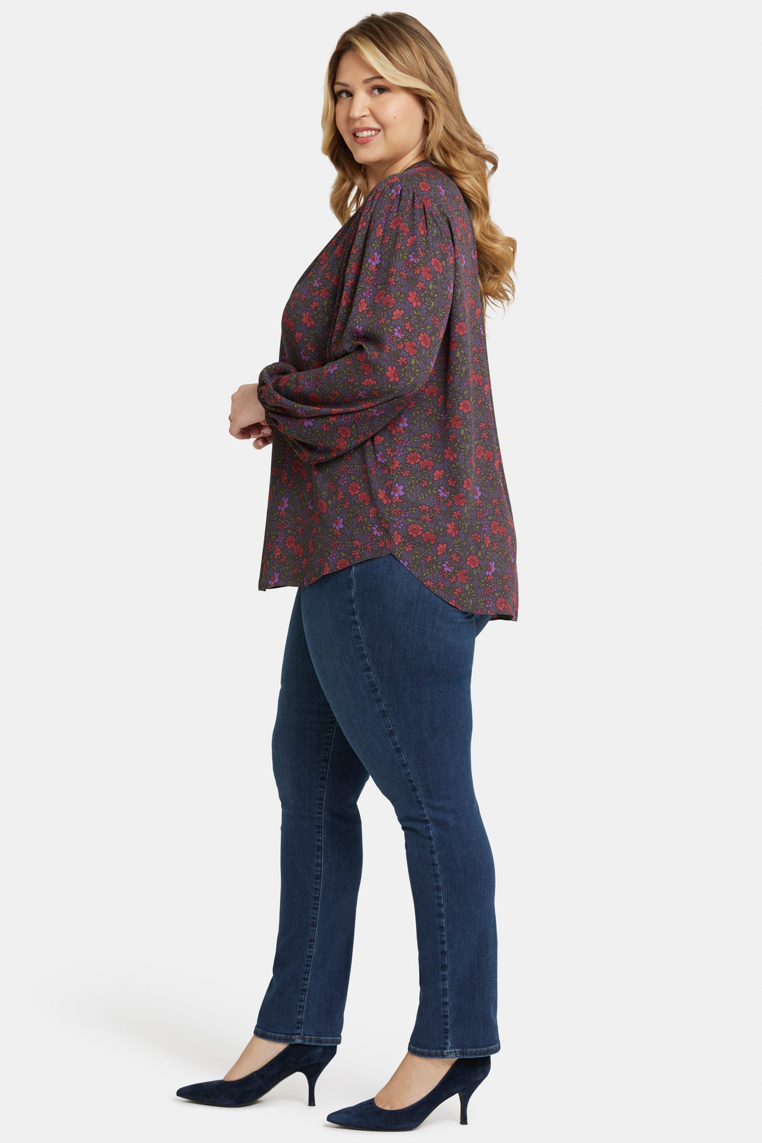 Puff Sleeve Popover Top In Plus Size - Matilde Meadow Purple | NYDJ
