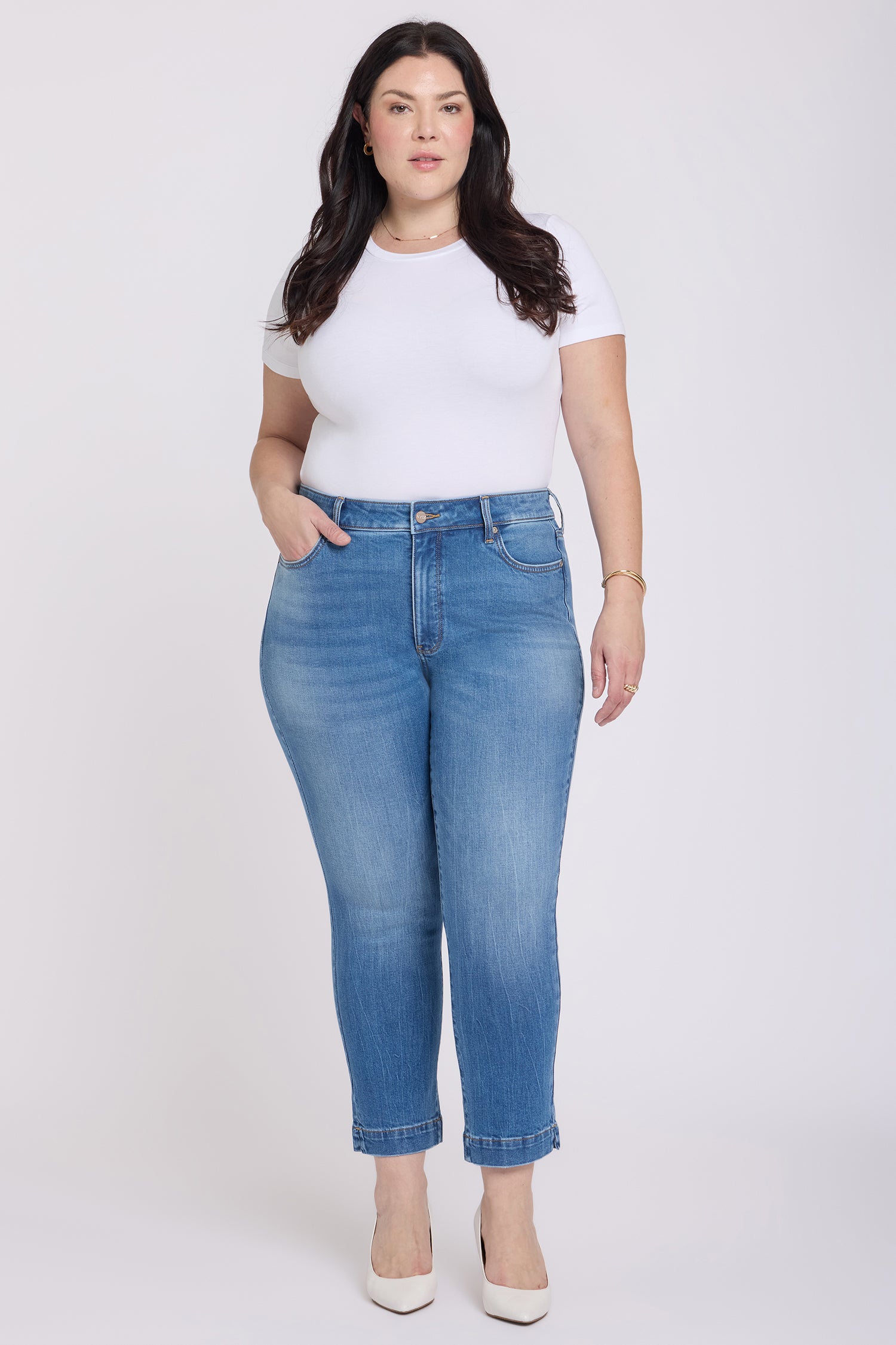 Sheri Slim Straight Ankle Jeans In Plus Size With Criss-Cross Belt Loop ...
