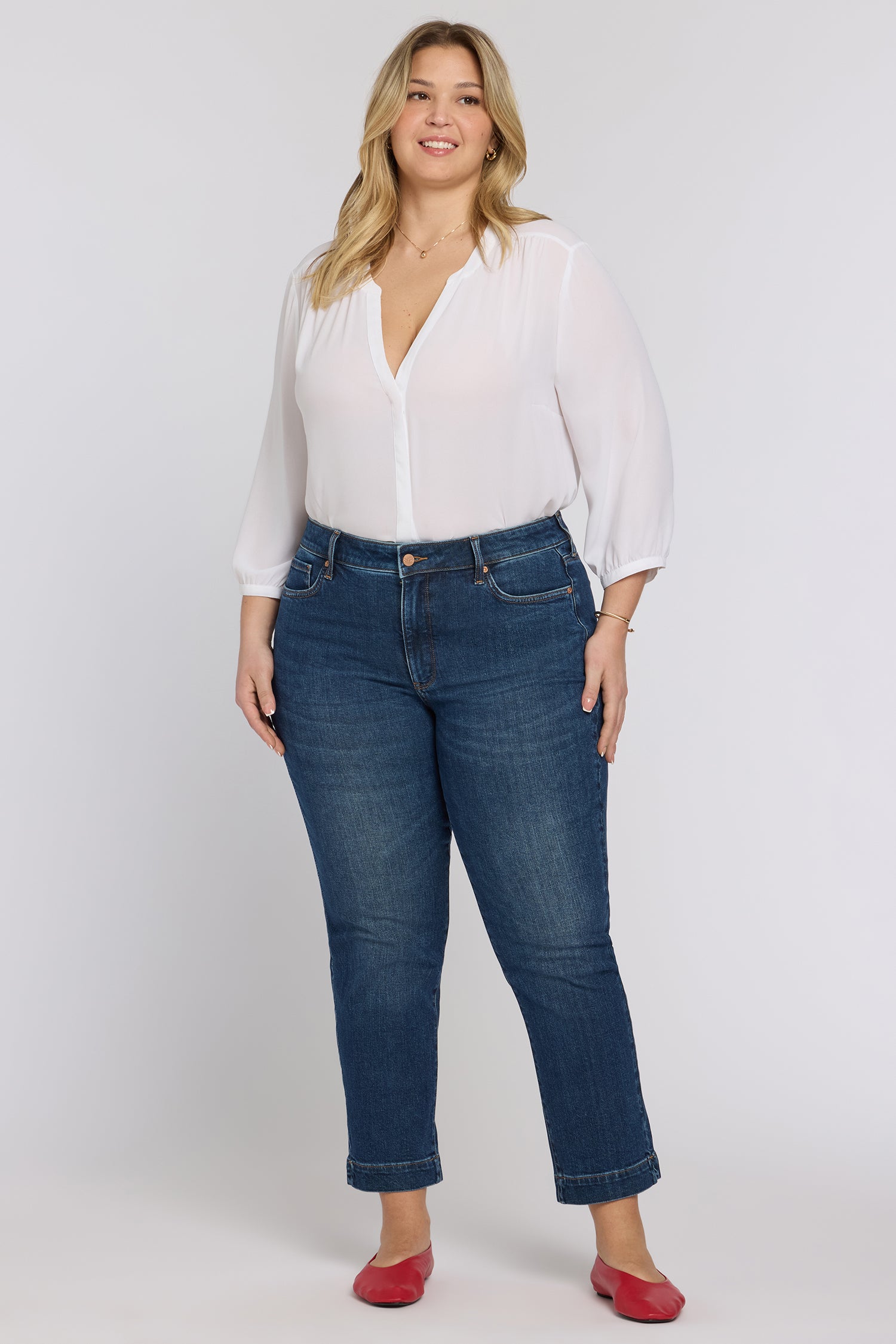 Sheri Slim Straight Ankle Jeans In Plus Size With Criss-Cross Belt Loop ...