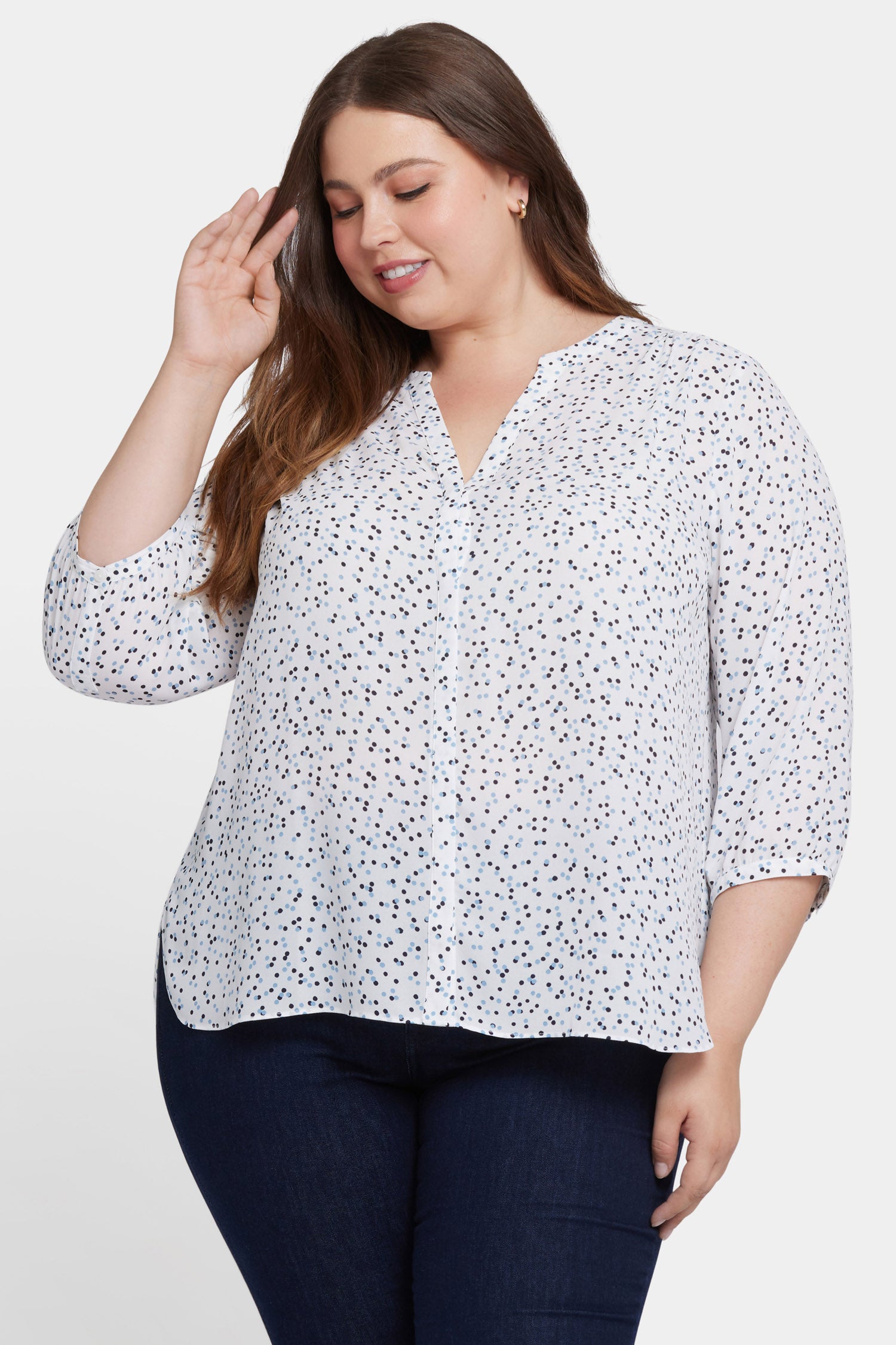 Pintuck Blouse In Plus Size - Sprinkle Dots Multi | NYDJ